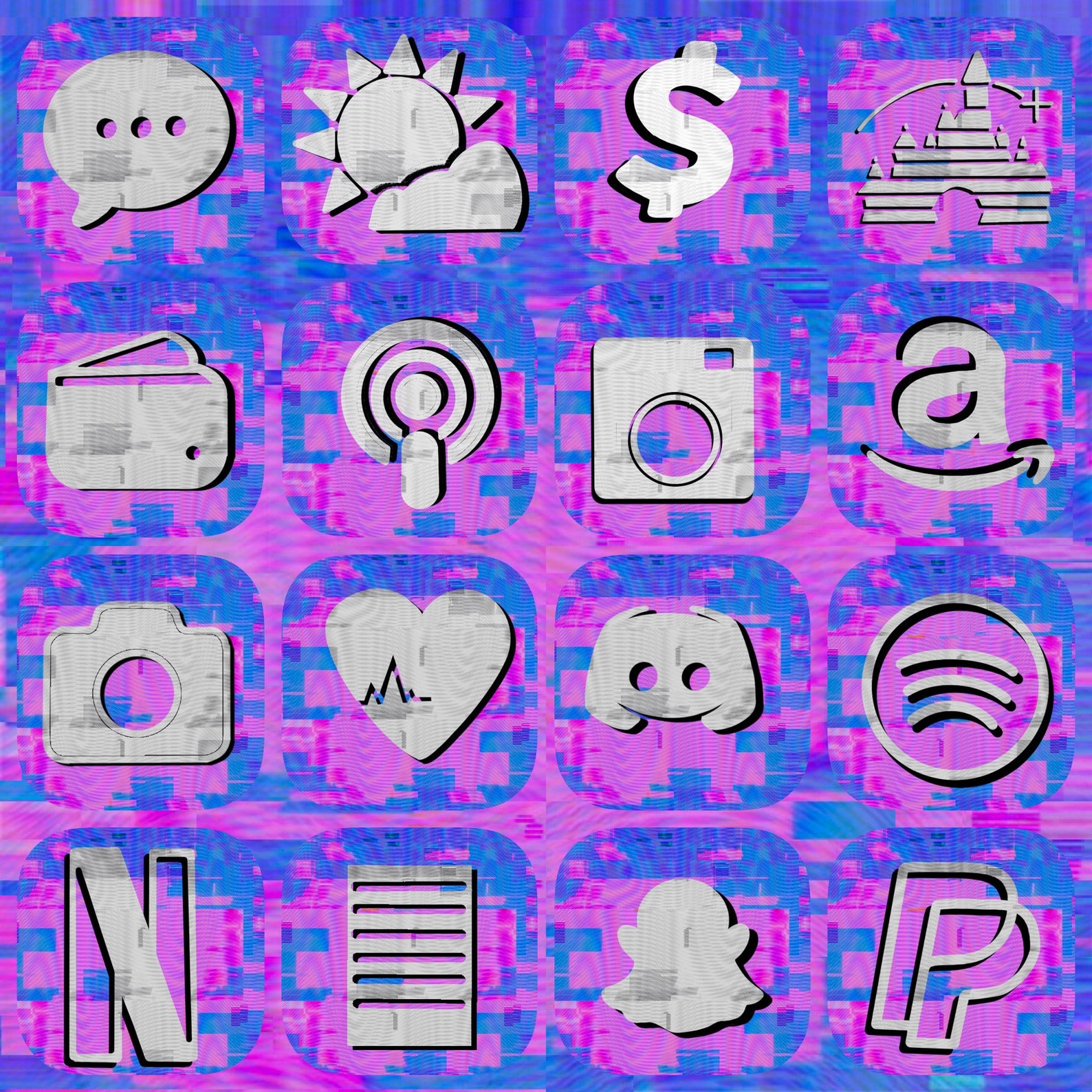 Glitch Icons Ios 15 Iphone Widgets and Wallpaper Vaporwave - Etsy
