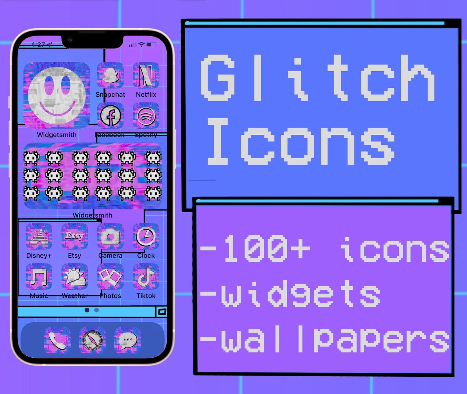 Glitch Icons Ios 15 Iphone Widgets and Wallpaper Vaporwave - Etsy
