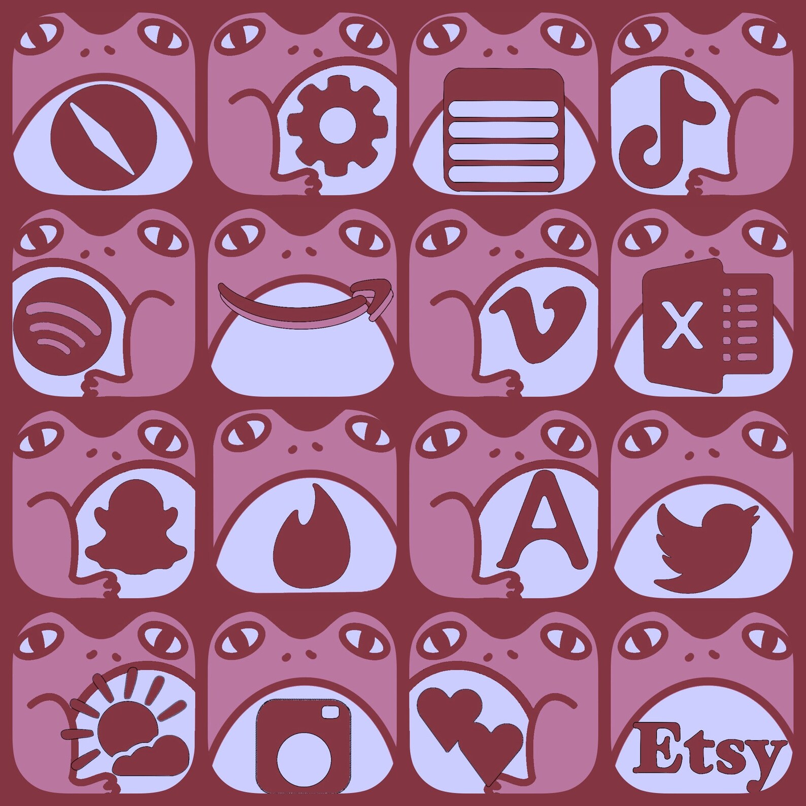 Frog Icons Red and Pink Icons Ios 14 Ios 15 Mushroom Lily Pads | Etsy