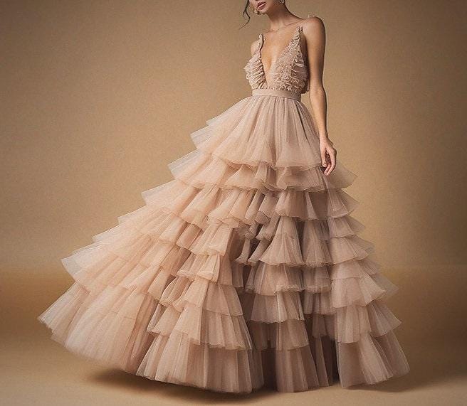 Petra ARCHITECT VICTORIAN Wedding Dress Ruffle Geometric Romantic Pink ...