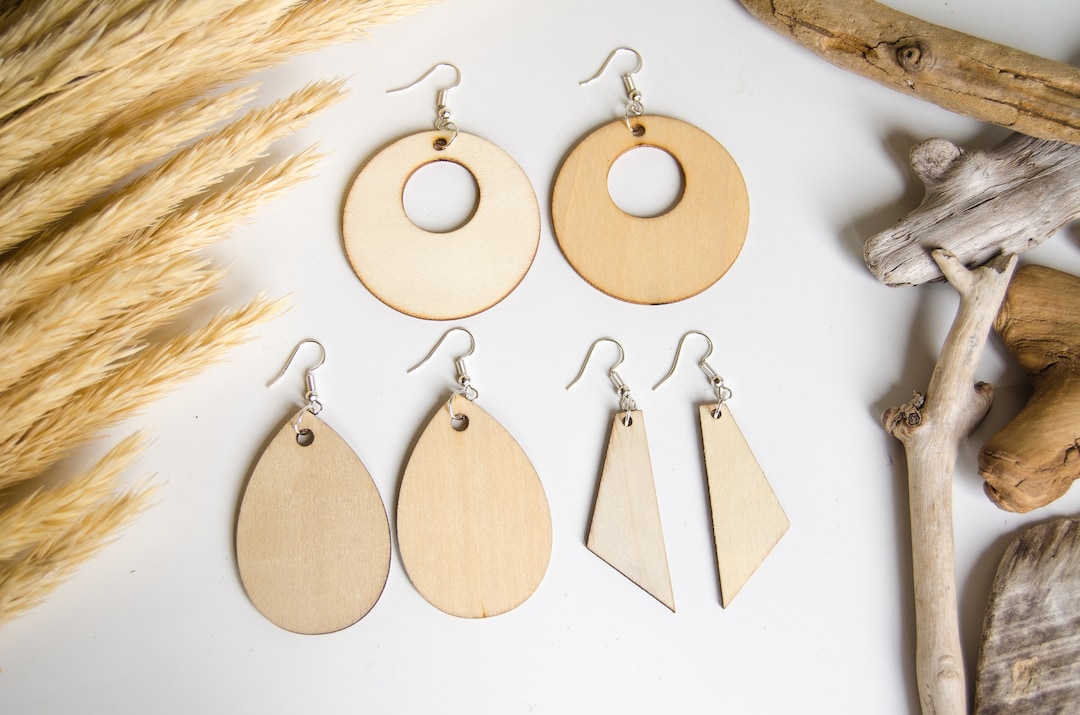 Wooden Earrings | DIY Color (optional) | Bundle | 3 Types Wooden ...