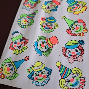 Vintage Circus Clown Stickers 80s Paper Magic Group Colorful Neon ...