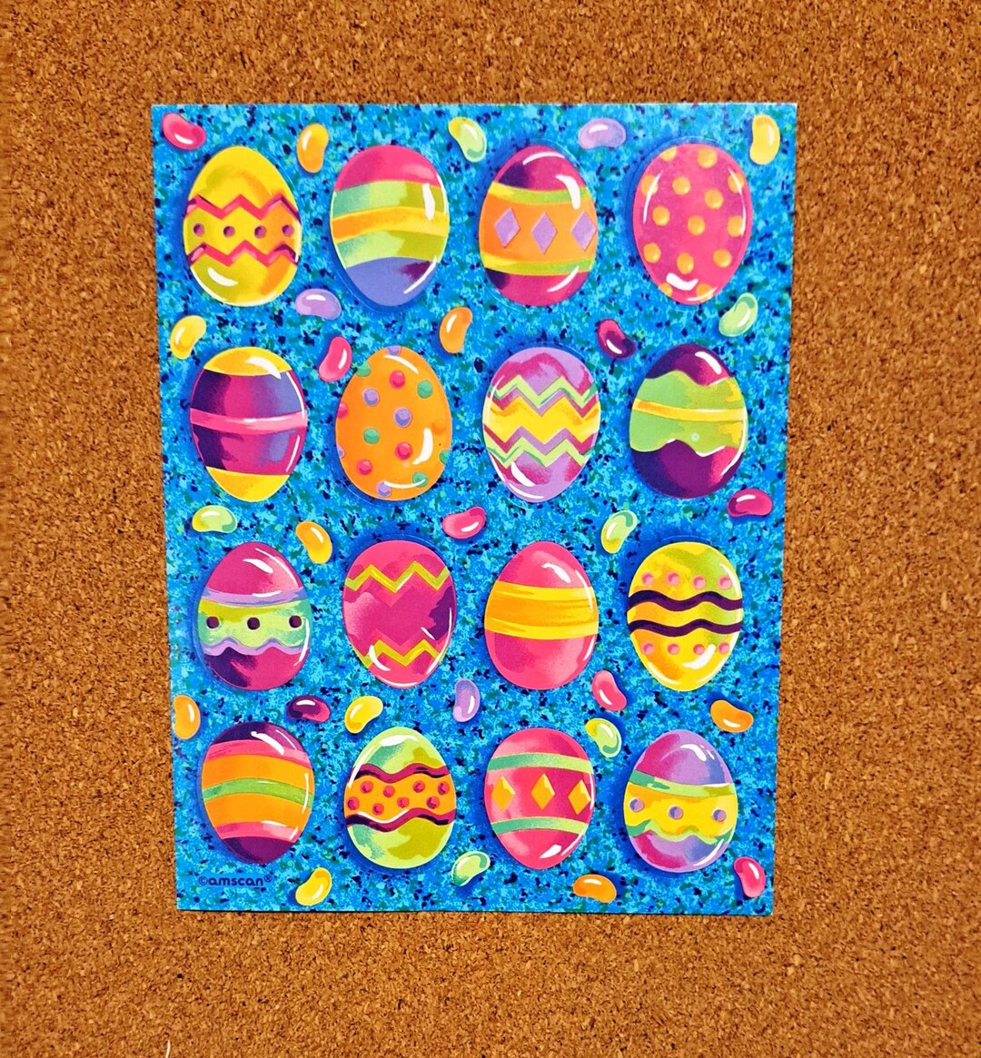 90s Vintage Easter Egg Sticker Sheet Amscan Bright, Vivid, Colorful ...