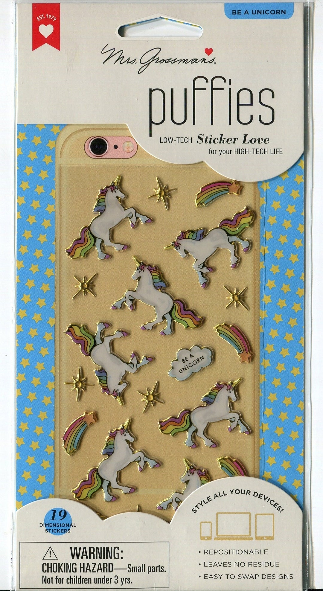 Mrs Grossmans Puffies Hard Dimensional Stickers Unicorns Rainbow Shooting Stars Phone Case