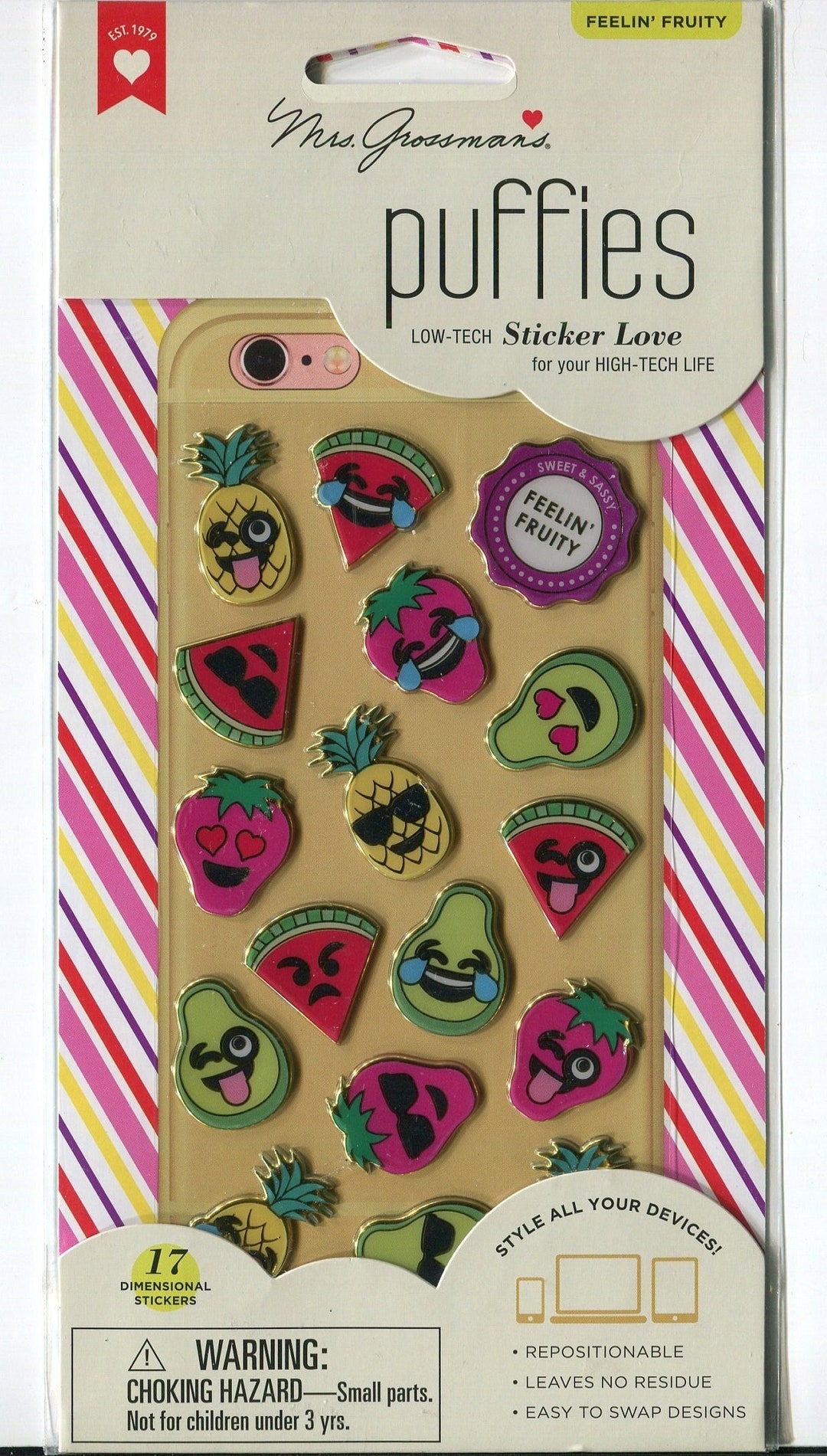 Mrs Grossmans Puffies Fruit Emojis Hard Dimensional Stickers For Phones Laptops Tablets Tech