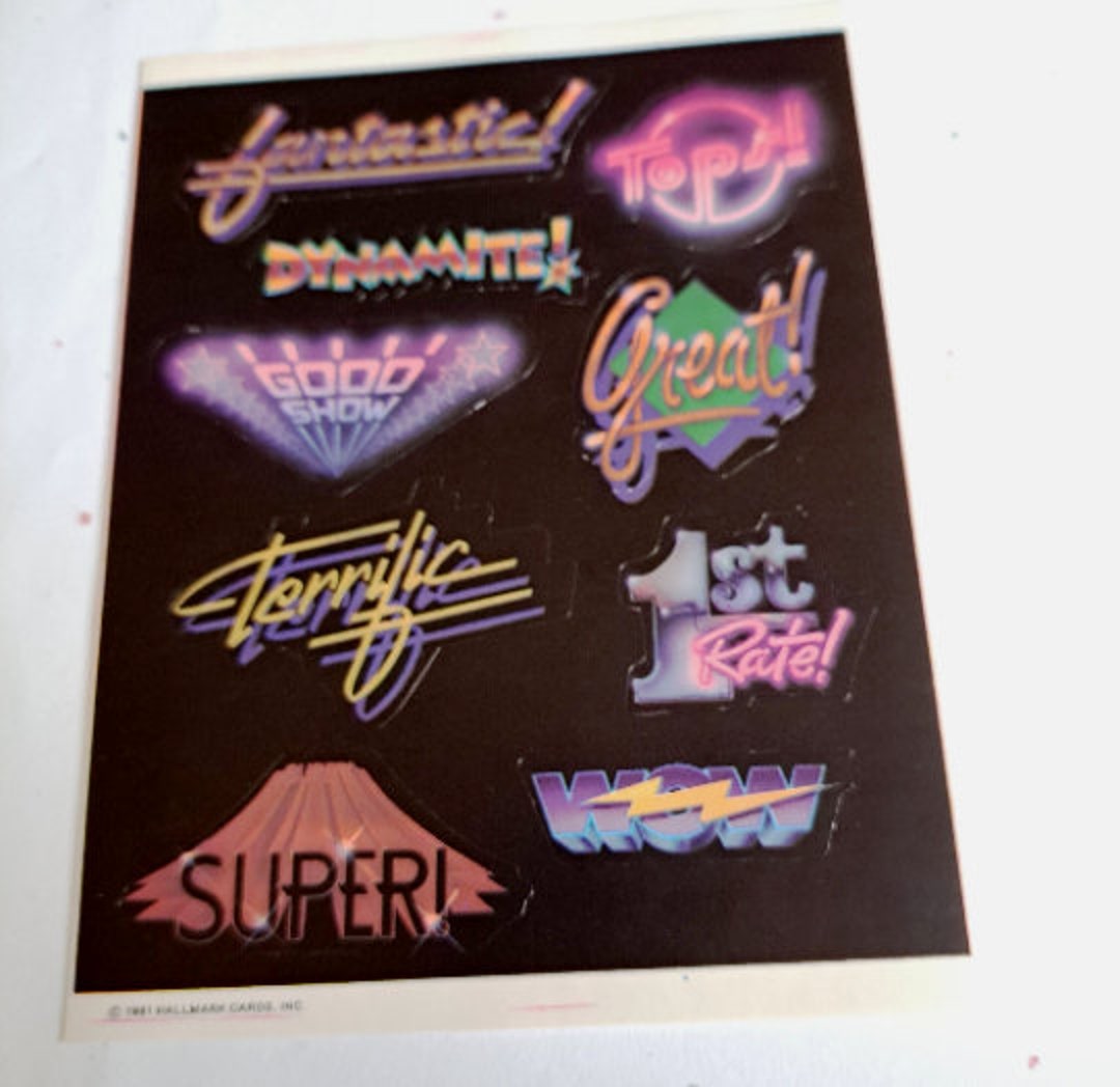 80s Hallmark Sticker Sheet Neon Words, Phrases Motivational Incentive ...