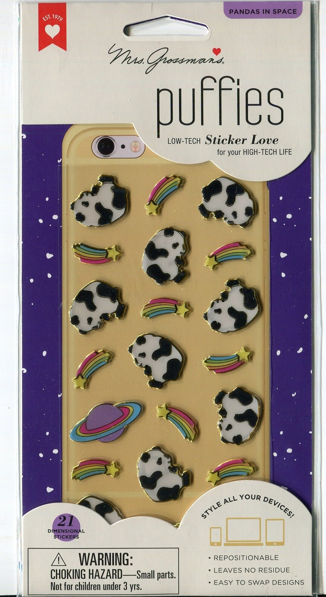 Mrs Grossmans Puffies Panda Bears In Space Hard Dimensional Stickers Cell Phone Case Laptop