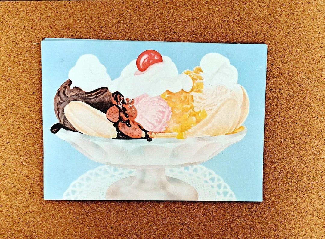 Vintage 80s Dessert Stationery Ice Cream Sundae Banana Split 5 Sheets ...