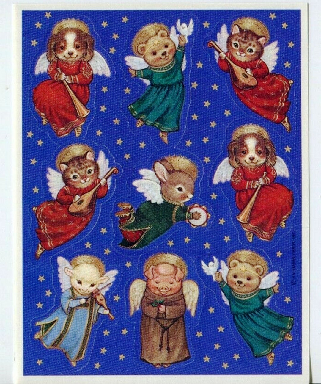 80s 90s Christmas Angel Stickers Animals Bunnies, Bears, Lambs, Puppy ...