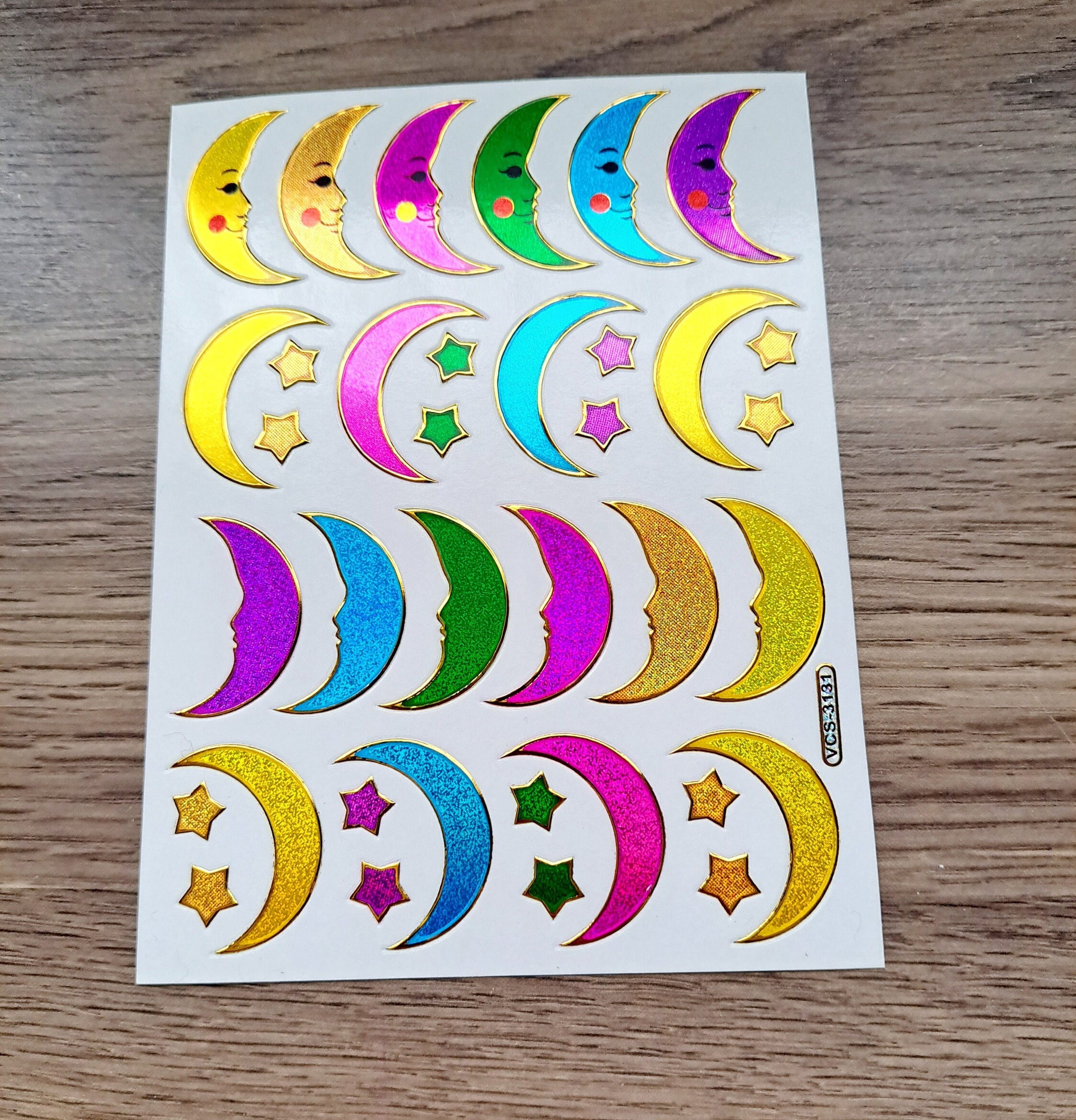 Crescent Moons & Stars Sticker Sheet Metallic Glitter Finish Cellphone ...