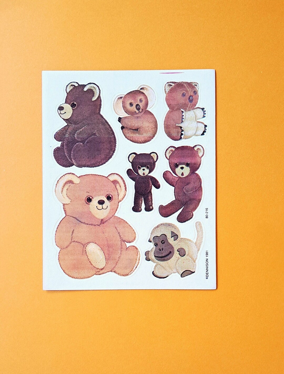 80s Vintage Dennison Bear Sticker Sheet Teddy Bears, Koala, Monkey - Etsy
