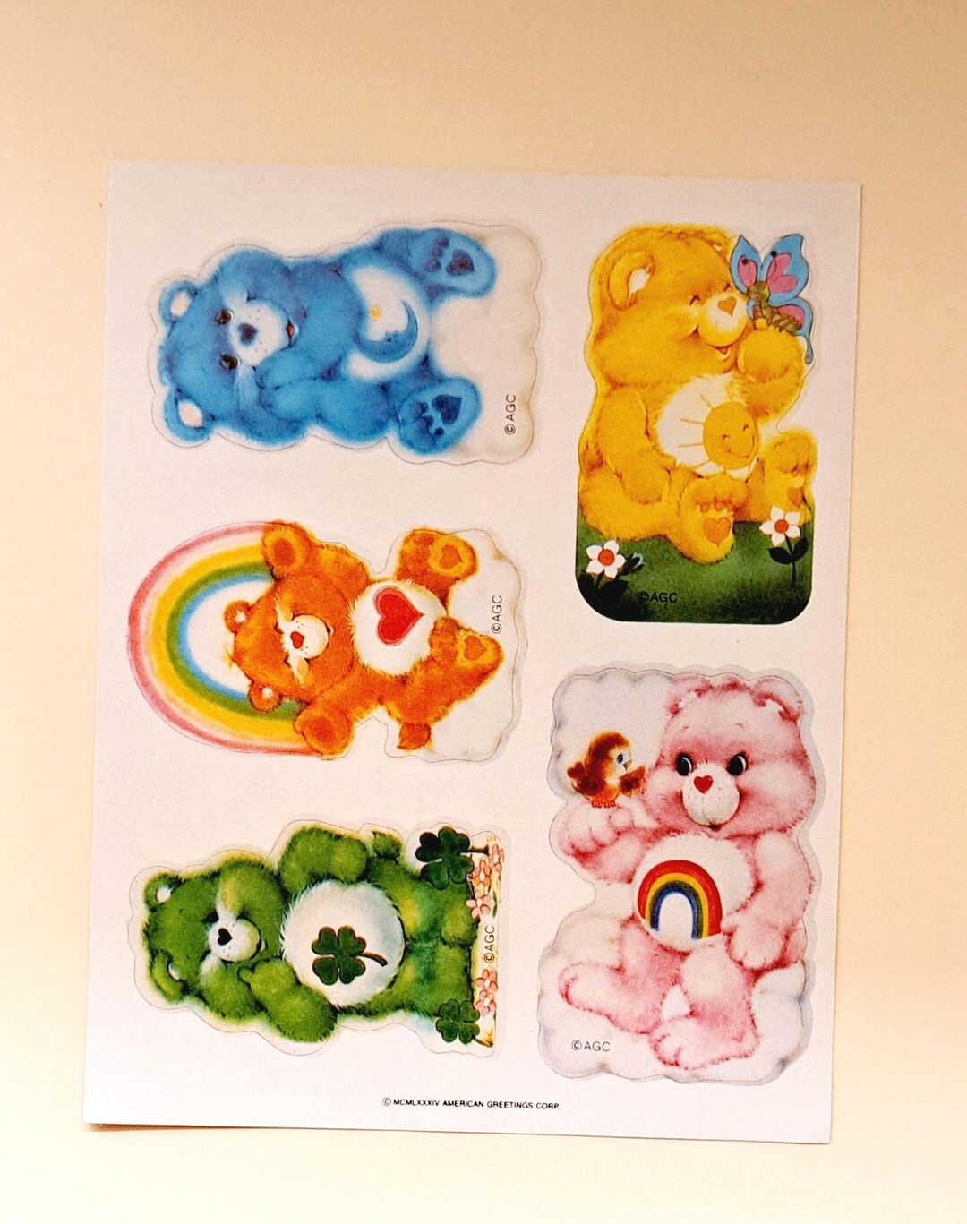 80s Vintage Care Bears Sticker Sheet ~ 1984 ~ Good Luck, Funshine ...
