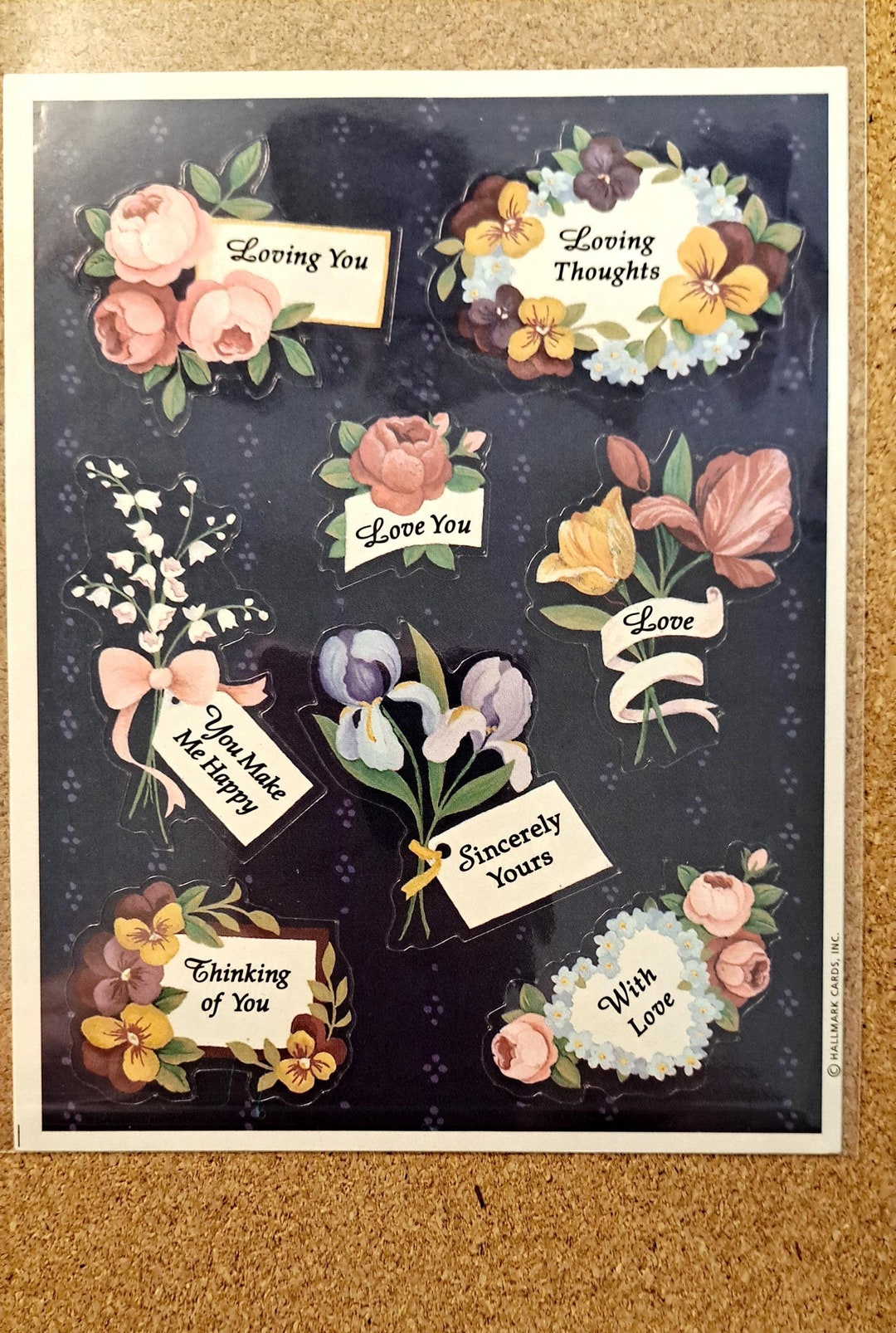 90s Vintage Hallmark Sticker Sheet Love Sentiments Floral Bouquets - Etsy