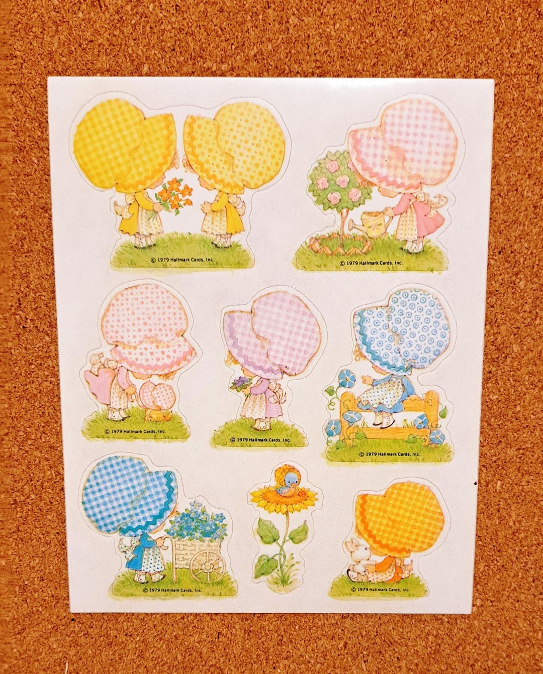1979 Hallmark Stickers Girls Bonnets Flowers Holly Hobbie Style ...