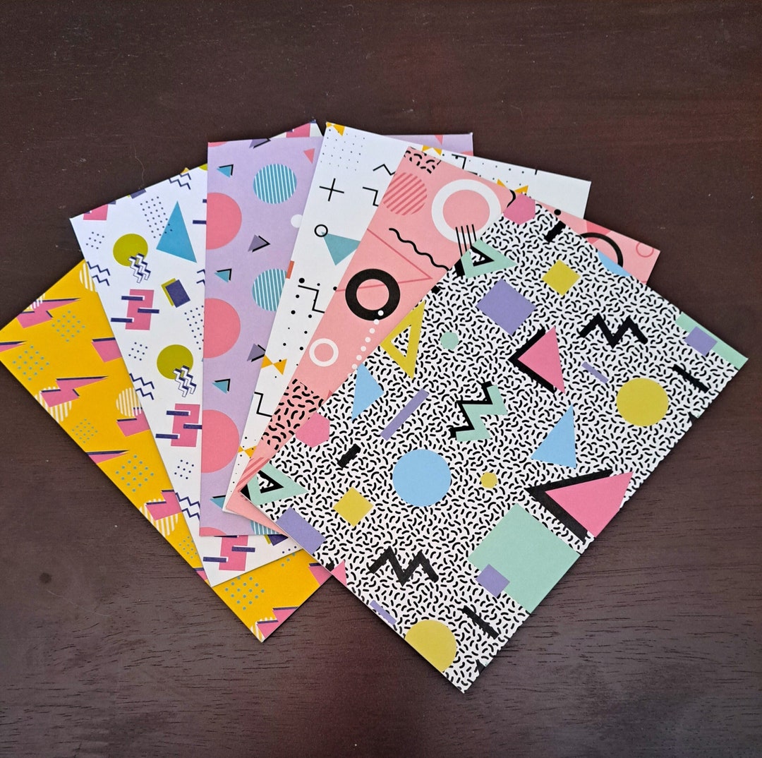 Retro 80s Blank Greeting Card Set Memphis Geometrical Designs All ...