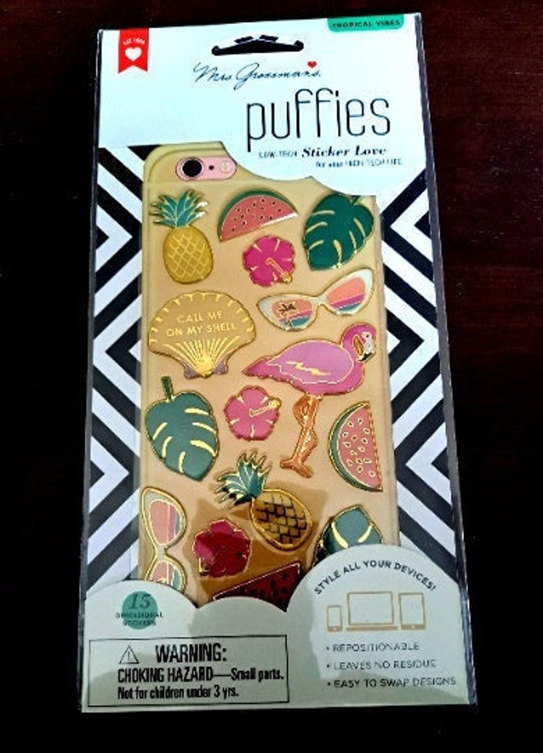 Mrs Grossmans Pastel Puffies Tropical Vibes Hard Dimensional Stickers For Tech Devices Phone