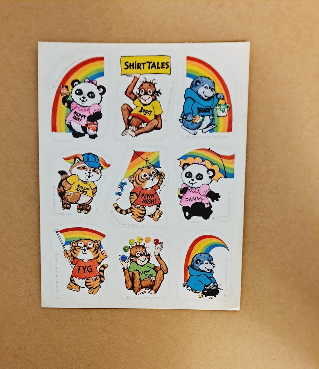 80s Vintage Shirt Tales Rainbows Sticker Sheet ~ Hallmark ~ Cute Animal ...