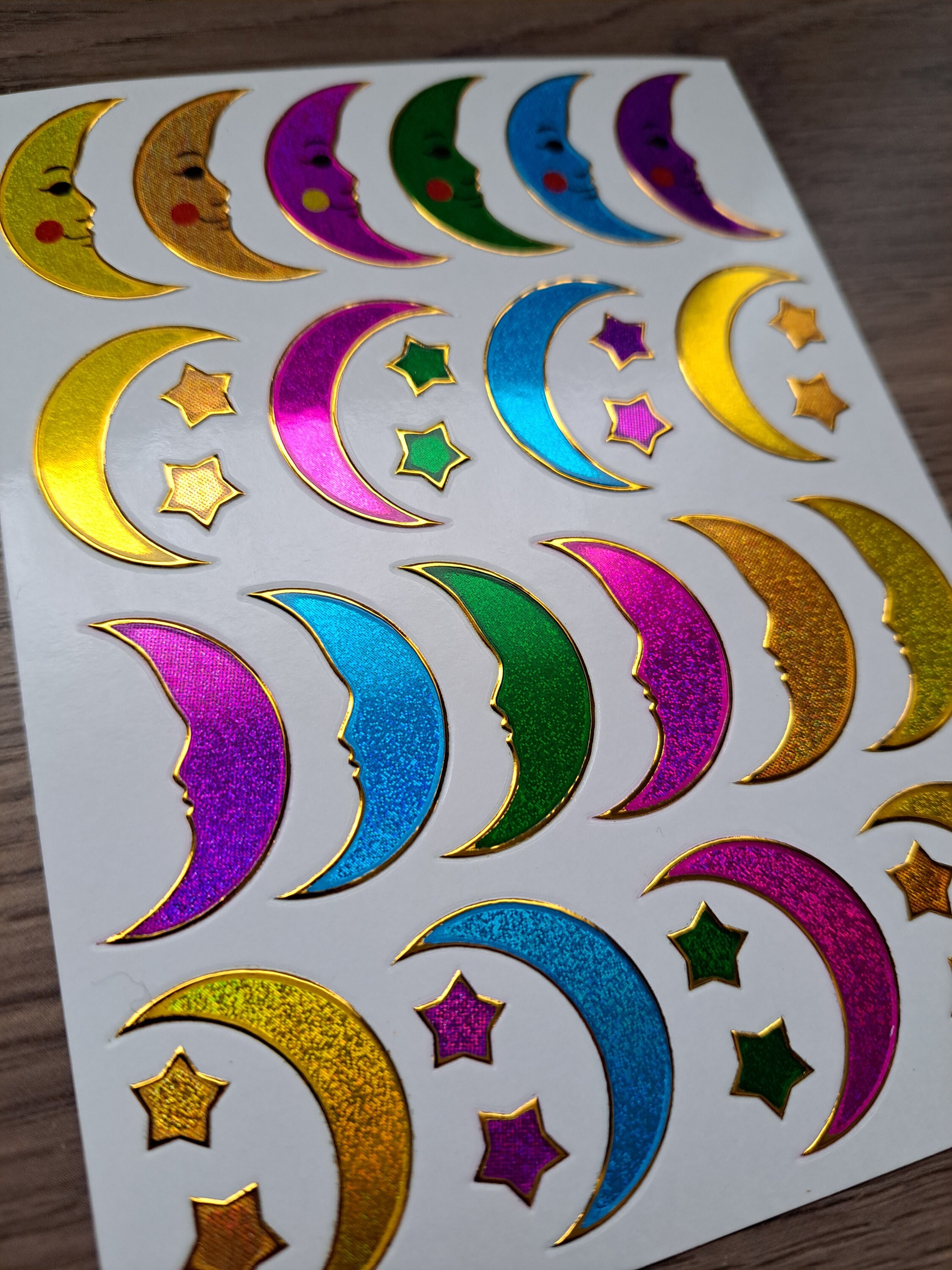 Crescent Moons & Stars Sticker Sheet Metallic Glitter Finish Cellphone ...