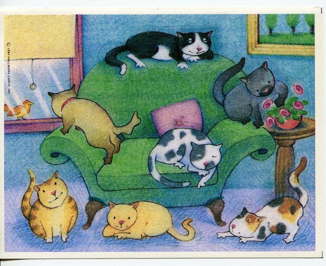 90s Cat Sticker Sheet Hallmark Izzy the Cat Cats on Couch - Etsy
