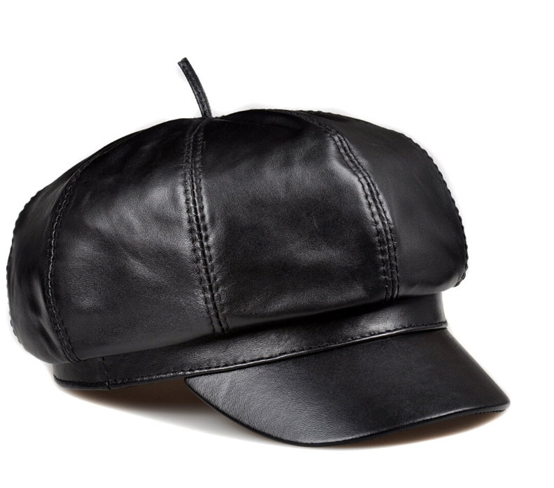 Retro Octagonal Genuine Leather Hat Sheep Leather Newsboy Elegant ...