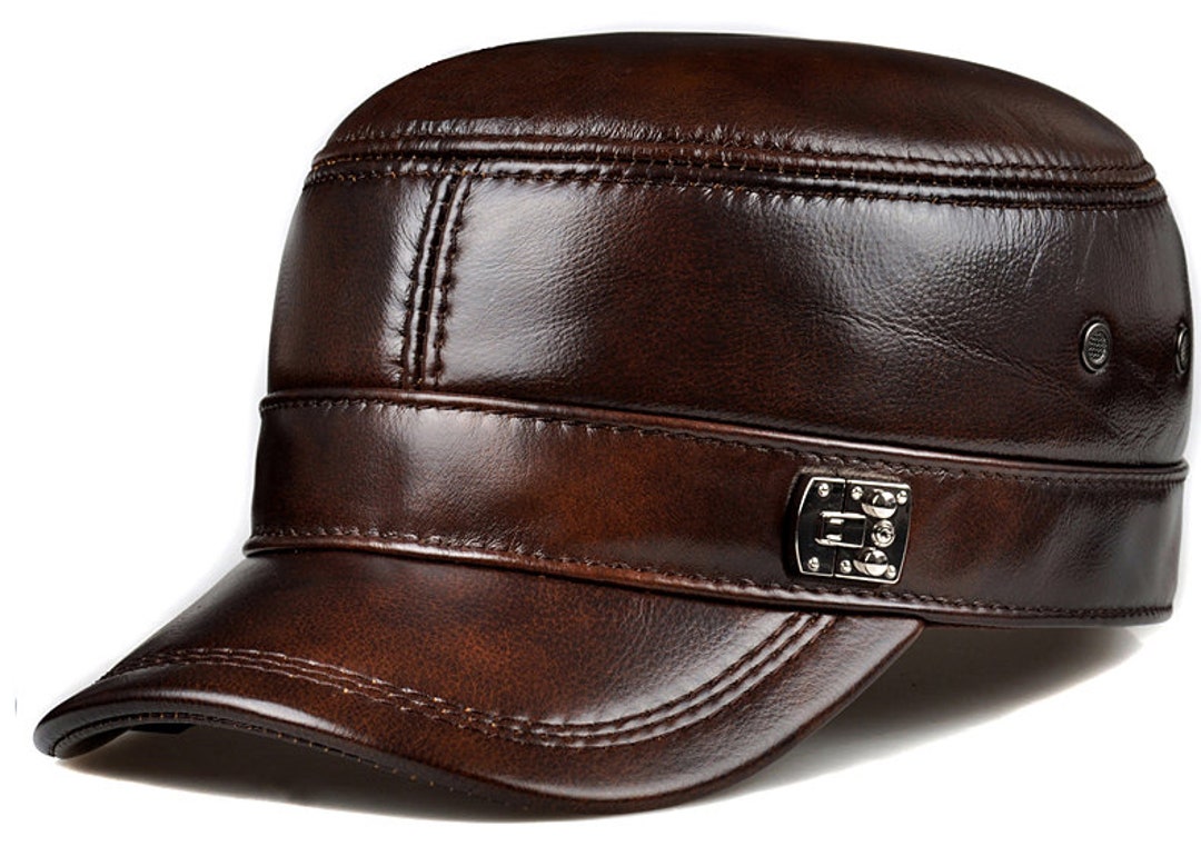 Fashion Unisex Real Leather Military Caps Spring Autumn Sailor Hats for ...