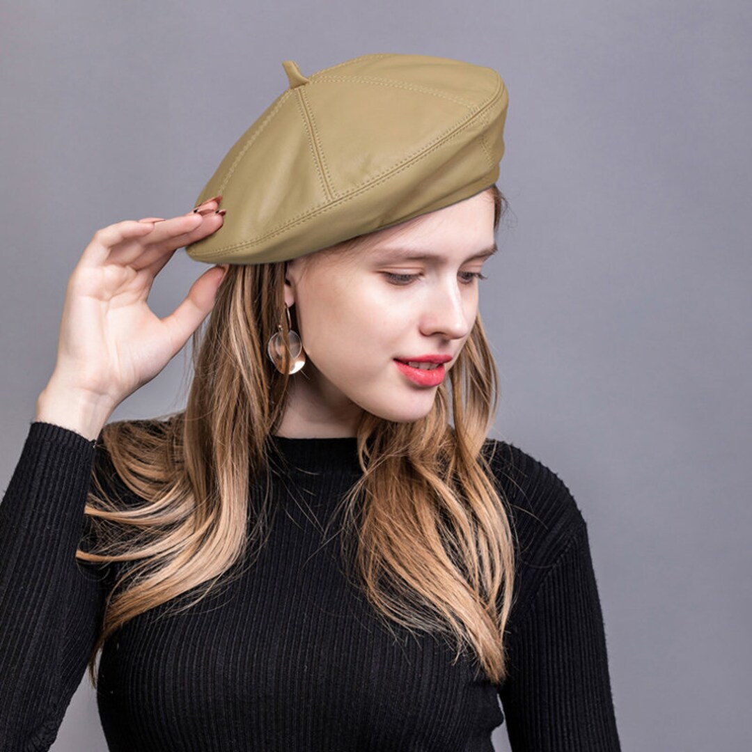 Lambskin Genuine Leather Painter Hat Retro Octagonal Bonnet Beret ...