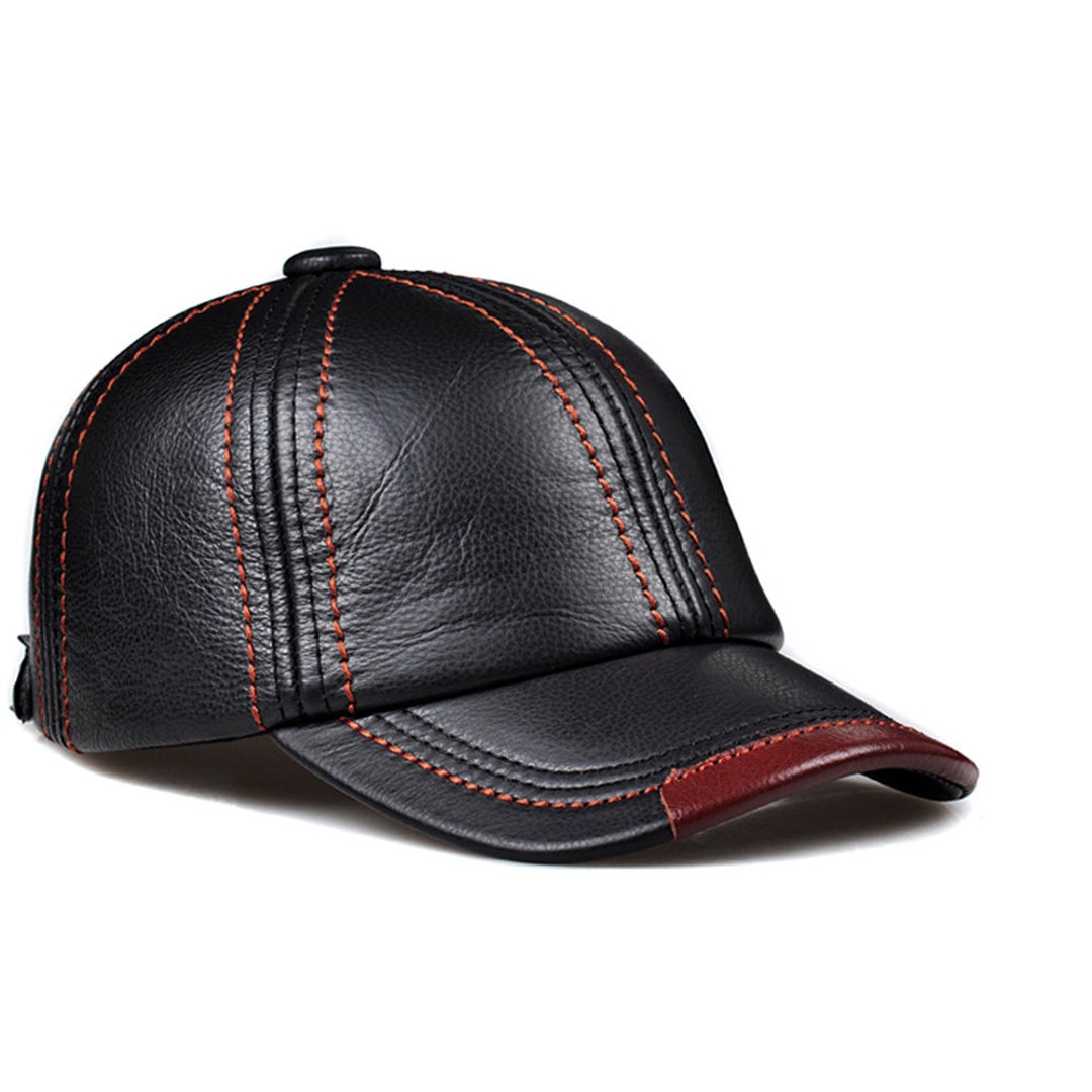 High Quality Genuine Leather Baseball Cap Men Women Black Cowhide Hat ...