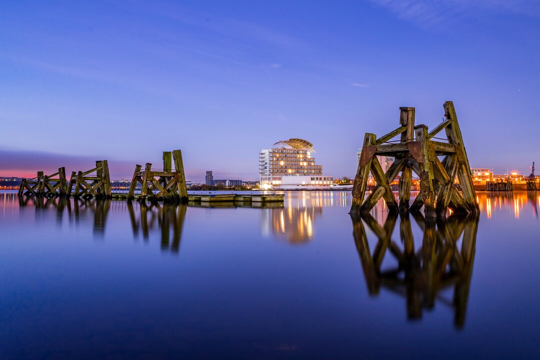 Sunrise Cardiff Bay Dawn Blue Photo Print, Wales Landscape Photography ...