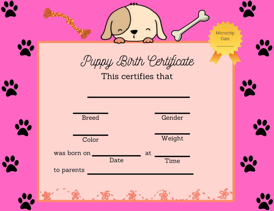 Certificado de nacimiento del cachorro rosa - Etsy México