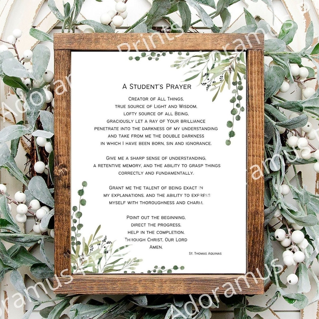 A Student's Prayer by St. Thomas Aquinas, Catholic Student Prayer ...