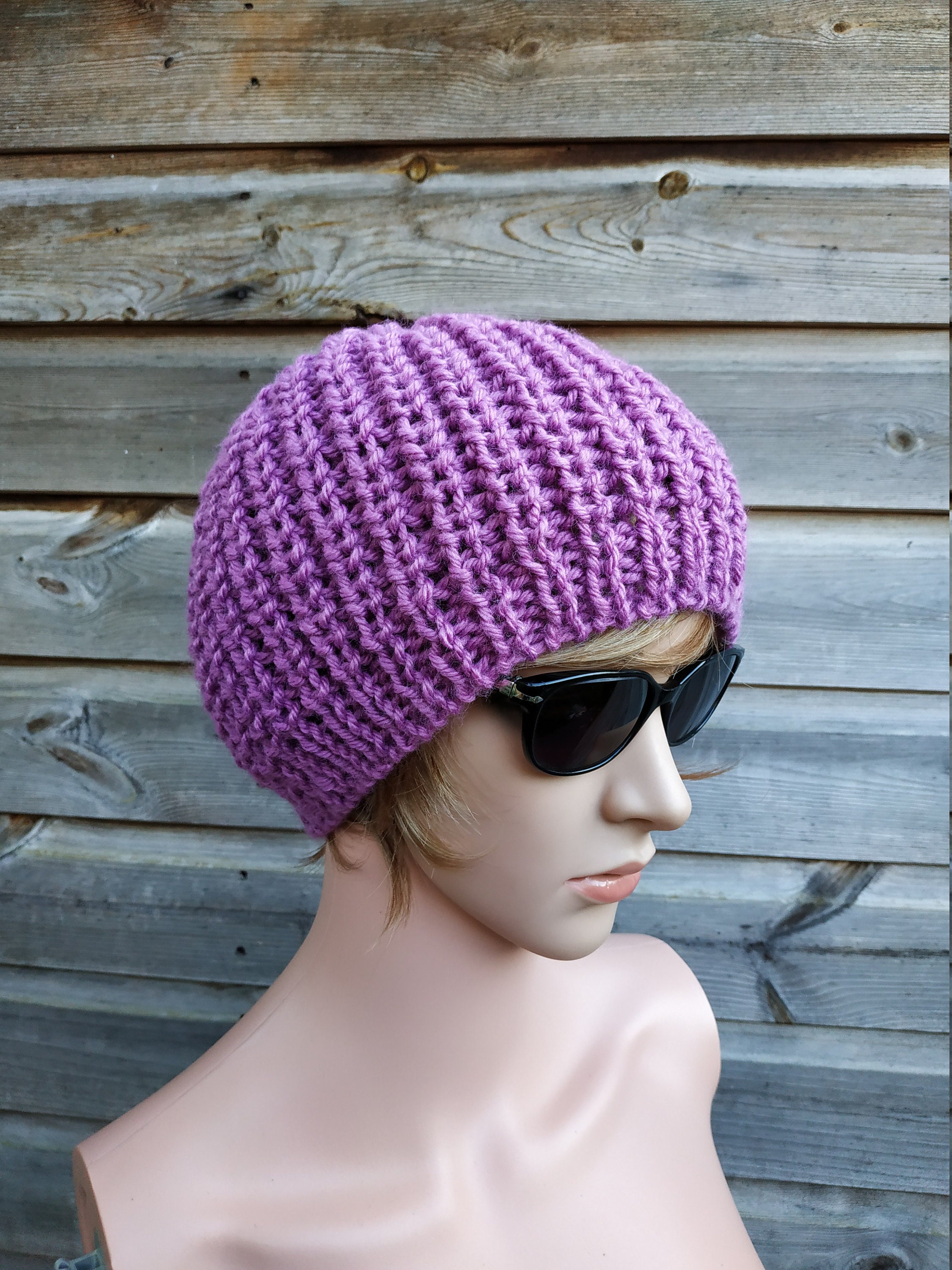 Lilac Hand Knit Pure Ultra Soft Merino Wool Hat, Women Beanie Hat ...