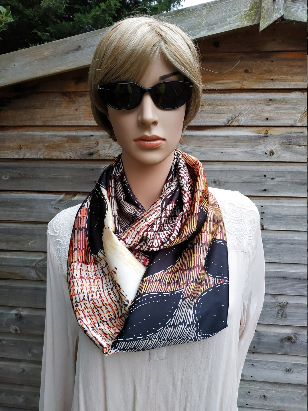 Bufanda Infinity de satén floral de otoño. Multifuncional Boho Eco ...