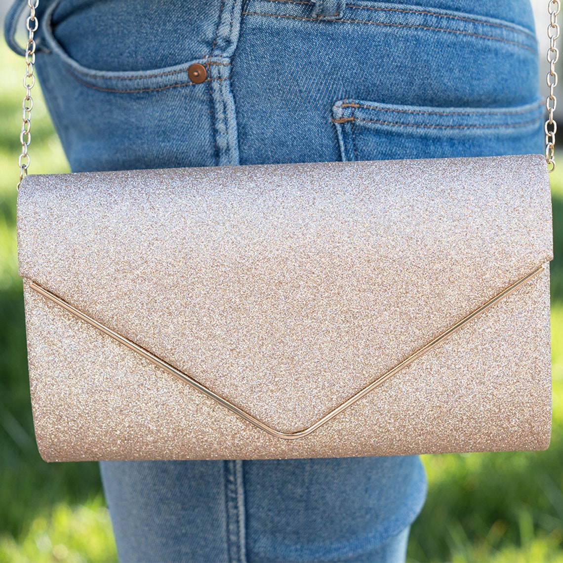 Shimmer Evening Clutch Bag,bridal Bag, Metallic Gold Handbag, Gold ...