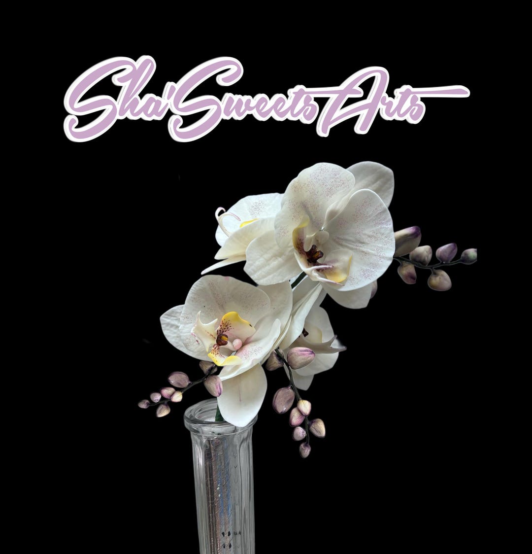 Edible Orchid Branch Flowers, Cake Topper, Gumepaste or Flexible Vegan ...