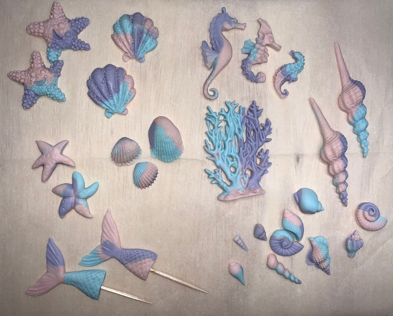 Handmade Edible Mermaid Cake Topper Tails, Seashells, Seahorse Conch ...