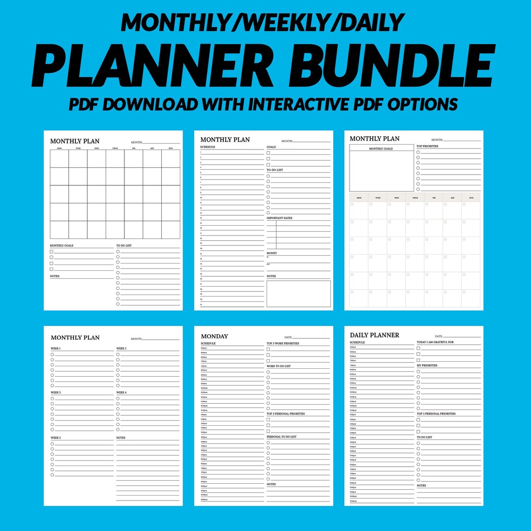 Ultimate Printable Daily - Weekly and Monthly Planner – Digital PDF ...