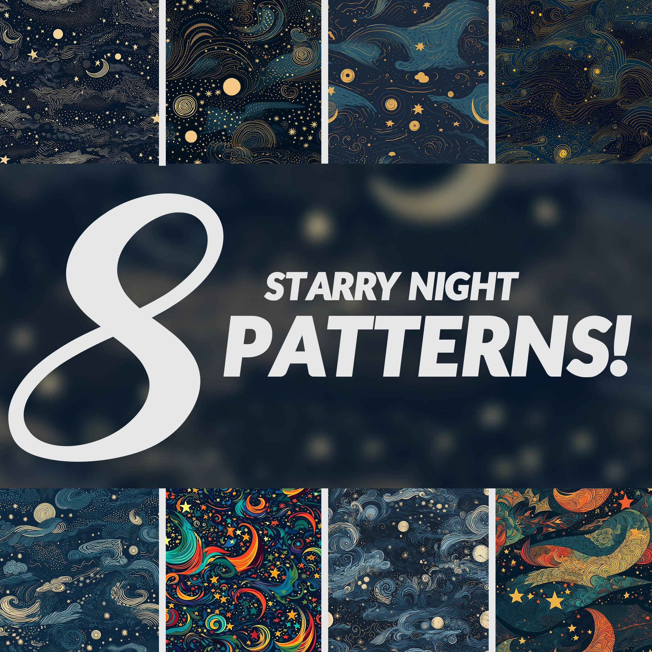 Magical Starry Night Patterns: Set of 8 Handcrafted Designs for DIY ...