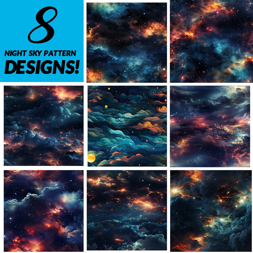 Night Sky Digital Paper: Cosmic Star Patterns (14x14" 300 DPI) (digital ...
