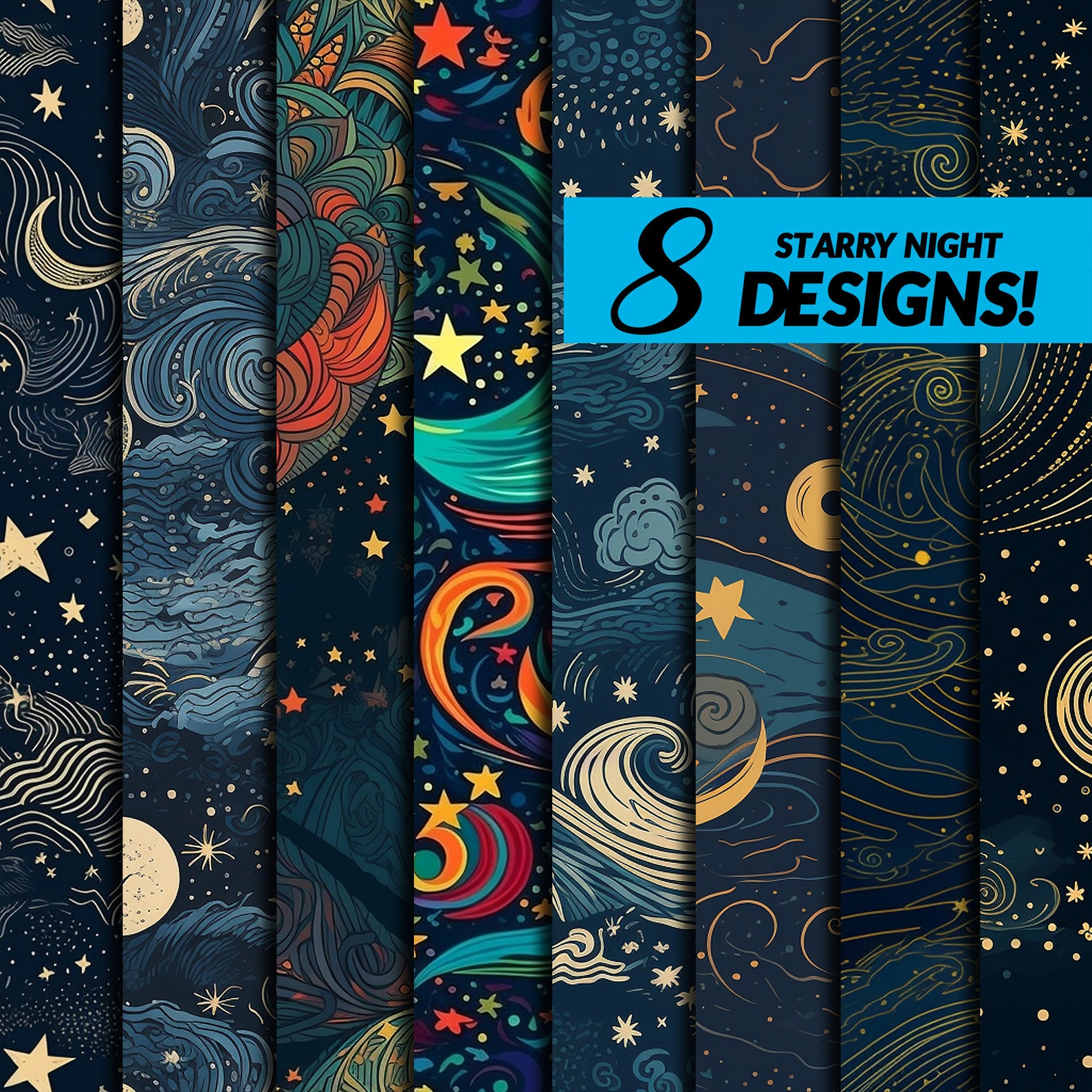 Magical Starry Night Patterns: Set of 8 Handcrafted Designs for DIY ...