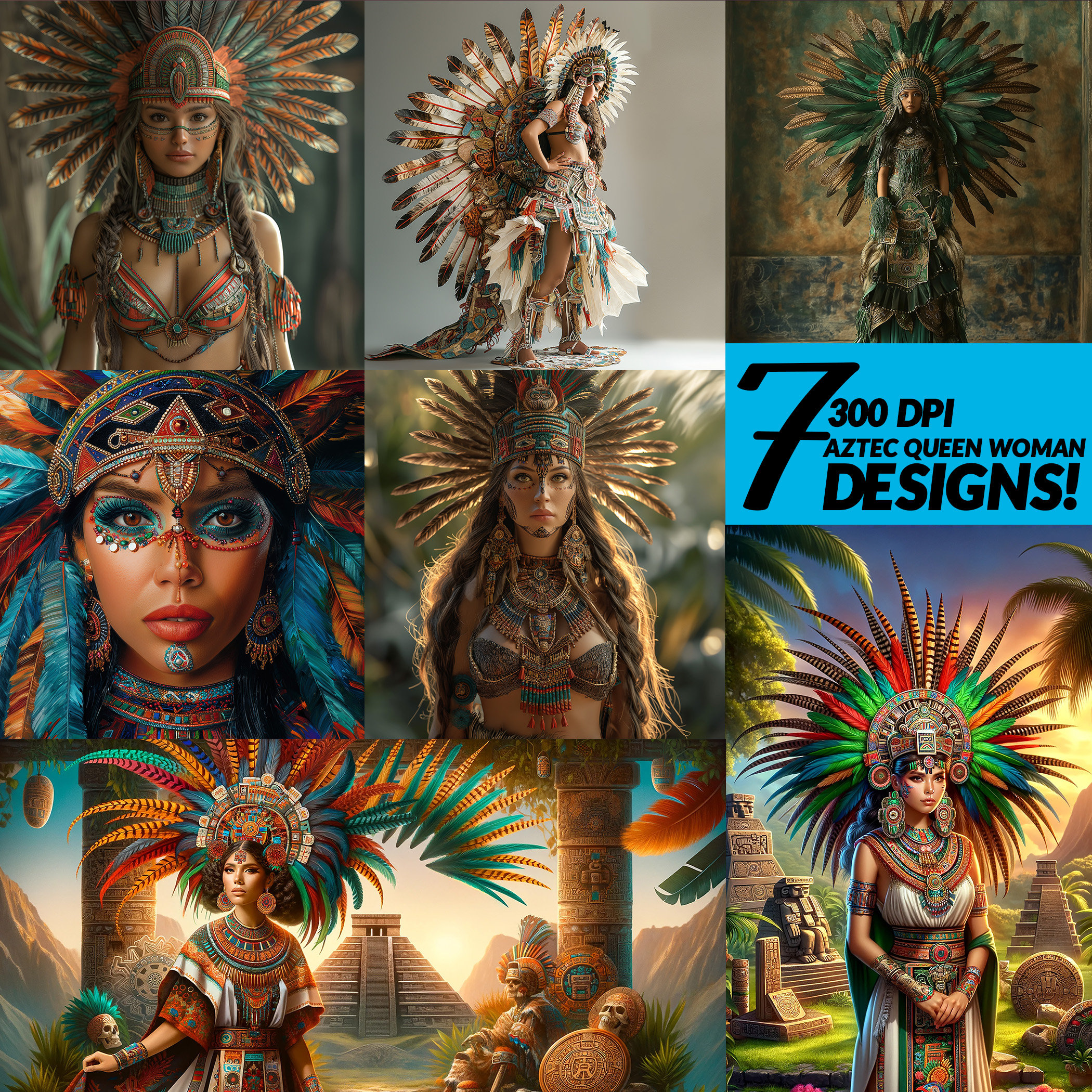 Aztec Queen Art Prints: Ancient Woman Portrait Set (digital Download ...
