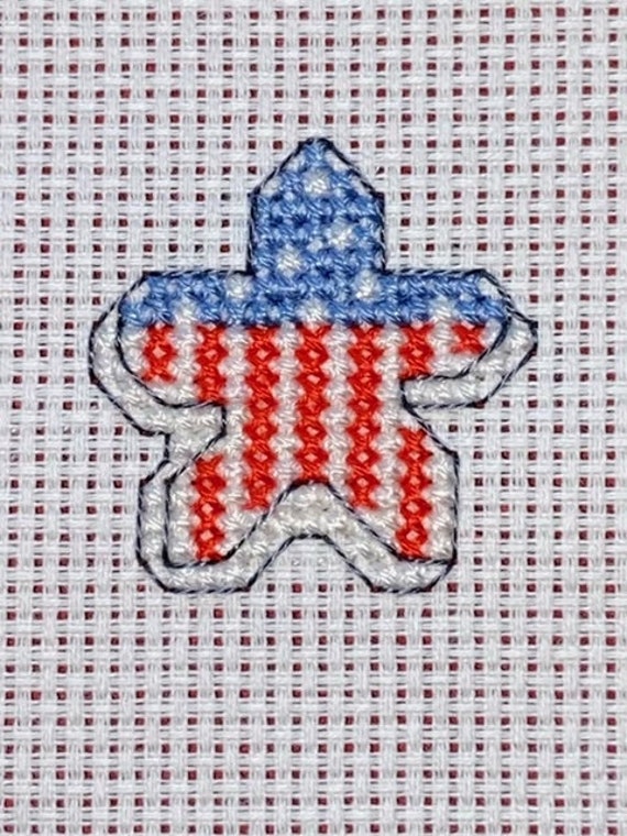 Completed Cross Stitch Red White and Blue STAR for Scrap - Etsy