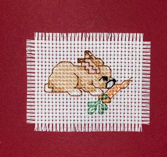 Completed Cross Stitch Rabbit BUNNY With CARROT for Scrap - Etsy
