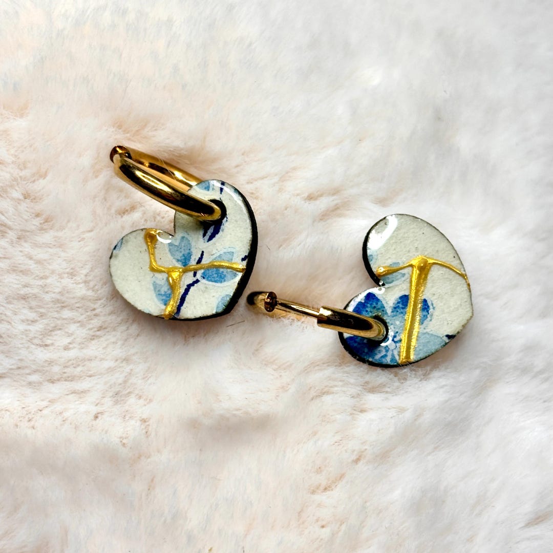 Kintsugi Heart Hoop Earrings - Etsy