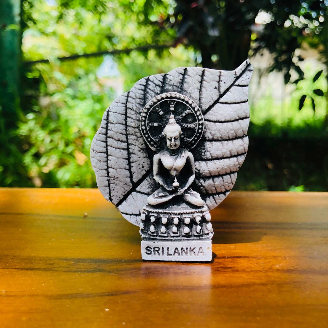 Miniature Stone Buddha & Bodhi Tree Leave Statue Handcrafted Spiritual ...