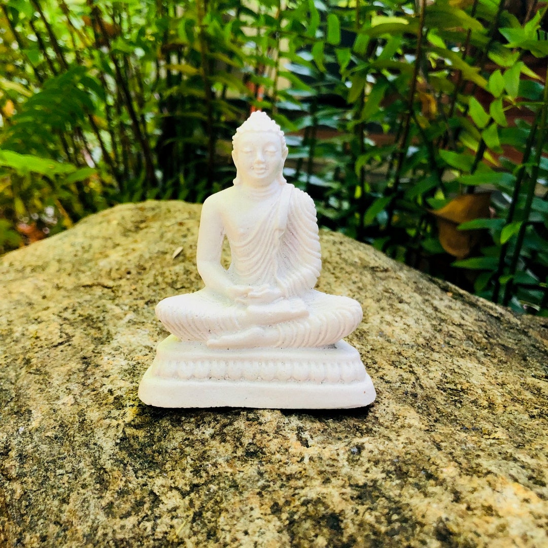 White Buddha Miniature Stone Statue - Handcrafted Spiritual Figurine ...
