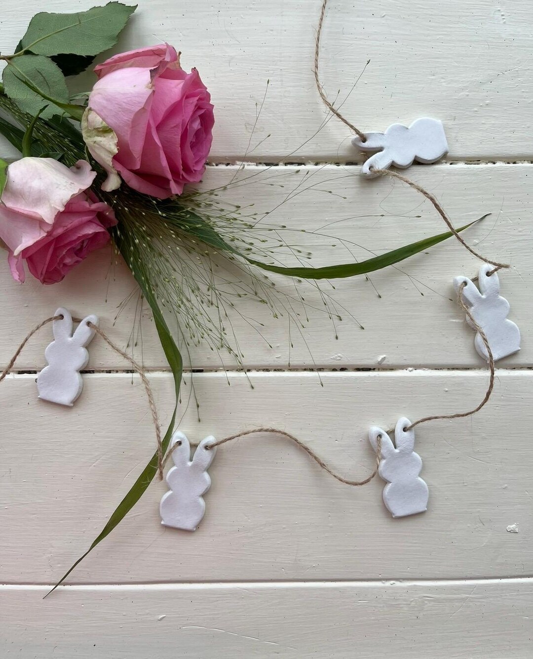 Rustic Clay White Bunny Rabbit Garland - Handmade - Nursery or Home ...