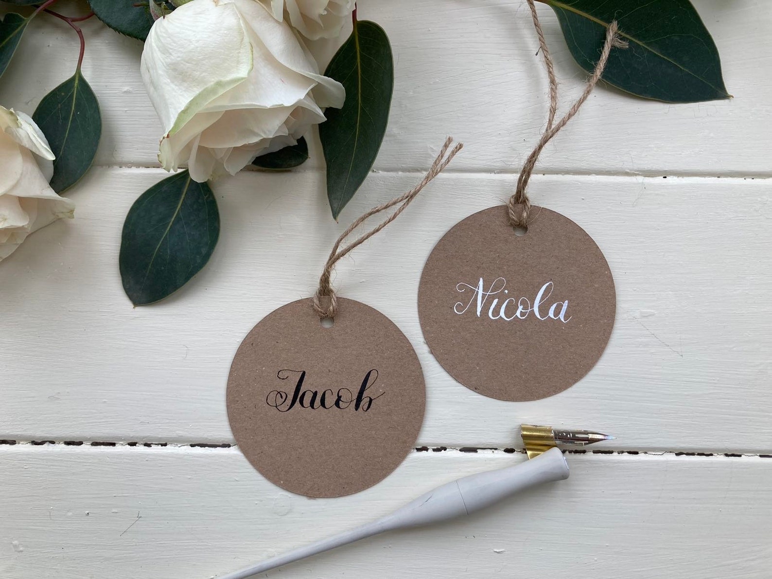 Personalised Round Gift Tags / Handwritten Name Tags / Wedding Favour ...