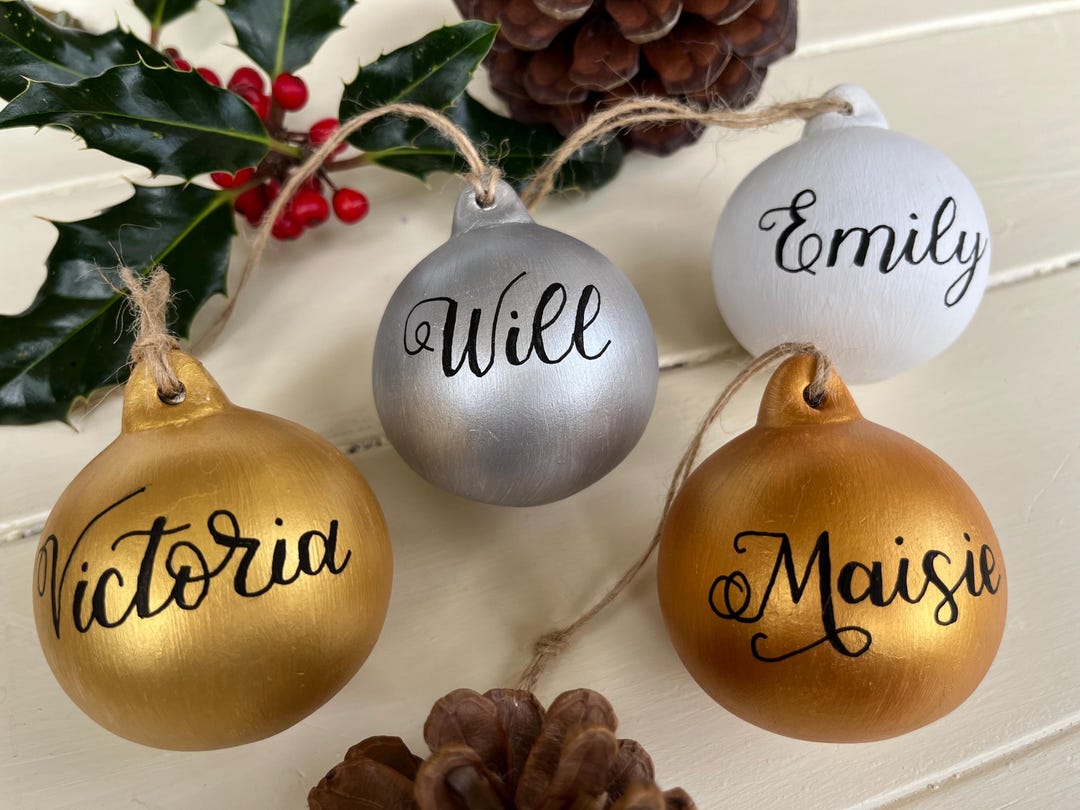 Ceramic Christmas Bauble Decorations - Handwritten Calligraphy (with ...