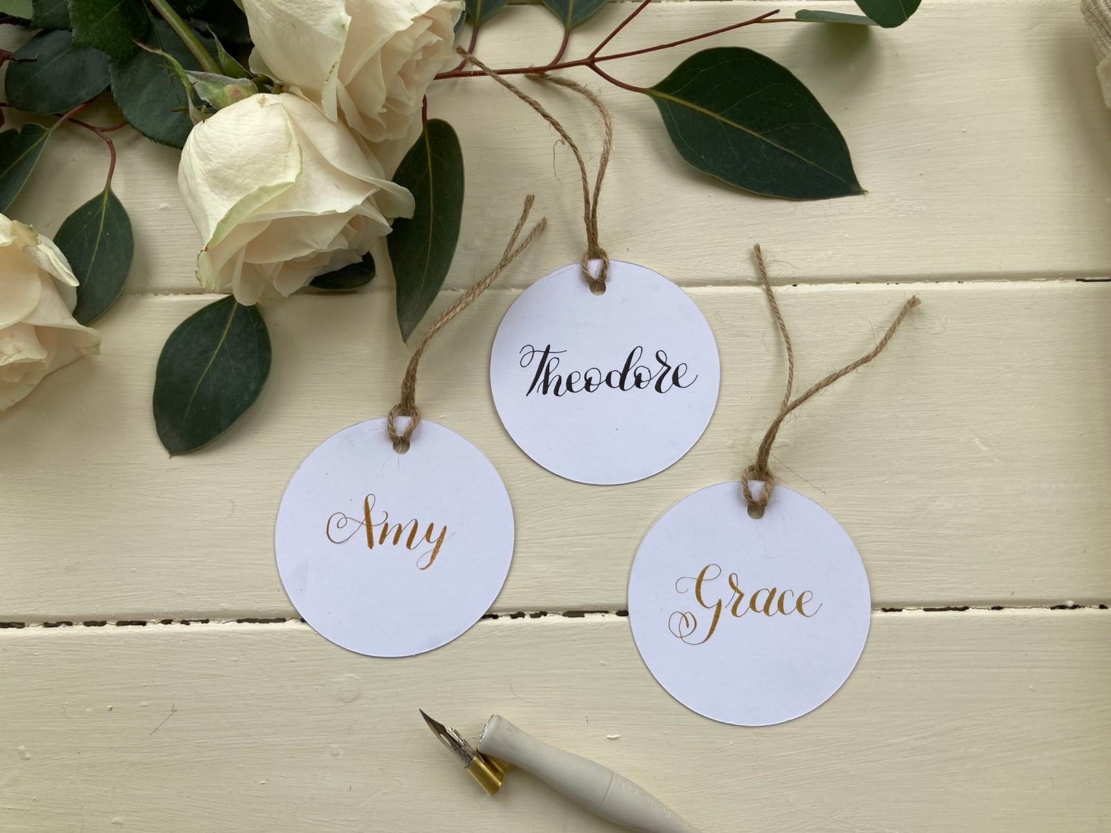 Personalised Round Gift Tags / Handwritten Name Tags / Wedding Favour ...