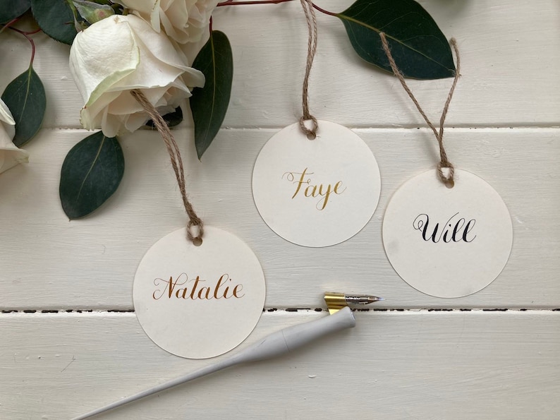 Personalised Round Gift Tags / Handwritten Name Tags / Wedding Favour ...